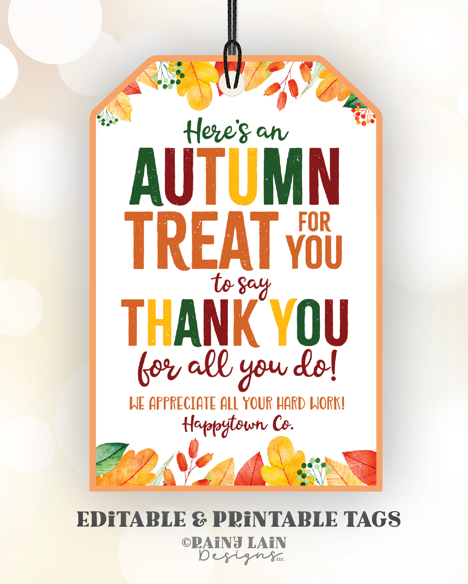 Autumn Treat Thank you Tag Fall Appreciation Gift Tags Thanksgiving Fa ...