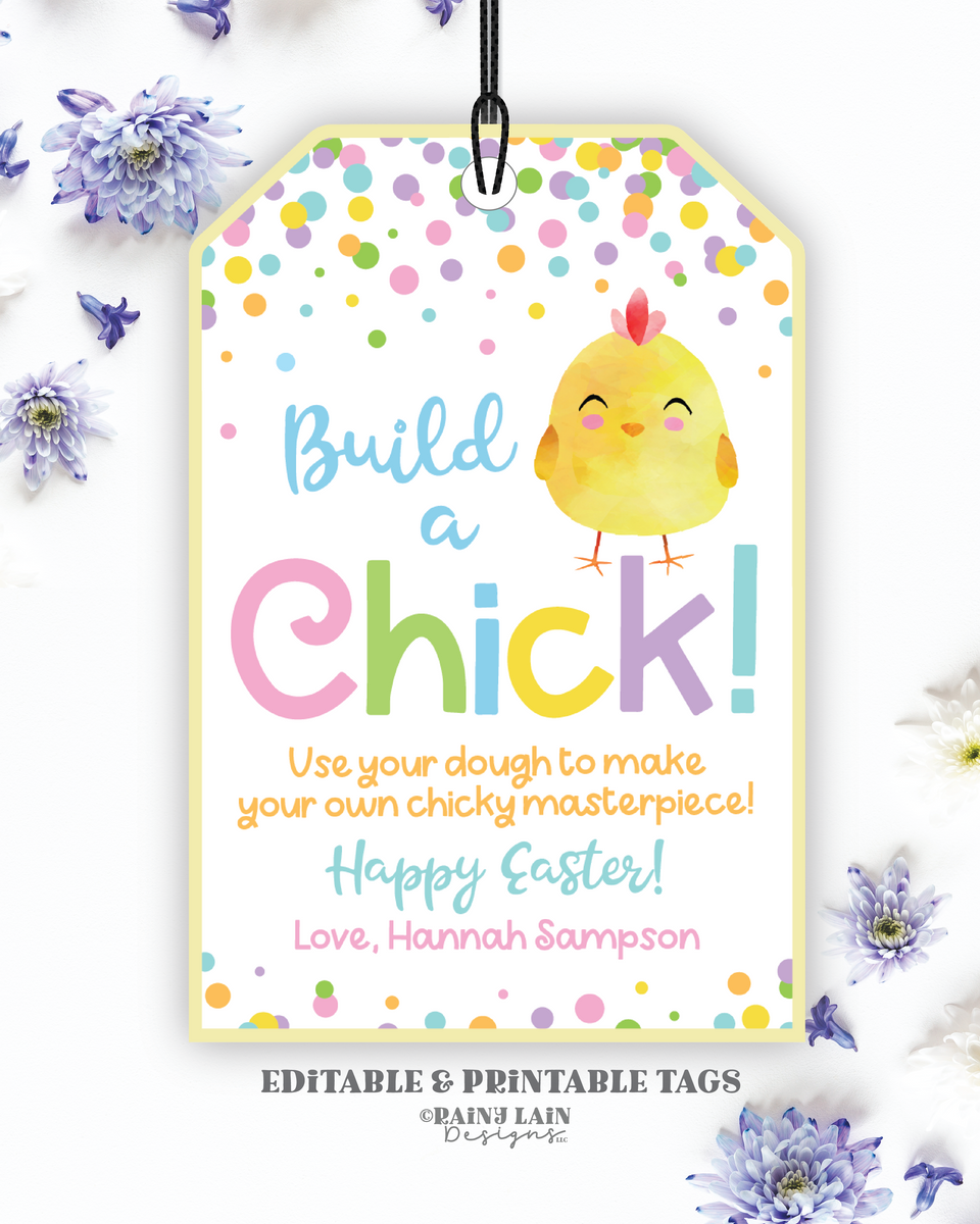 Build a Chick Tag, Play dough Gift Tag, Easter Favor Tag, Spring Break ...