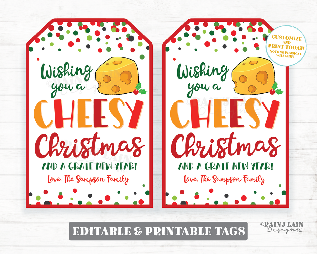 Cheese Gift Tag Wishing you Cheesy Christmas Grate New Year Holiday Bo ...