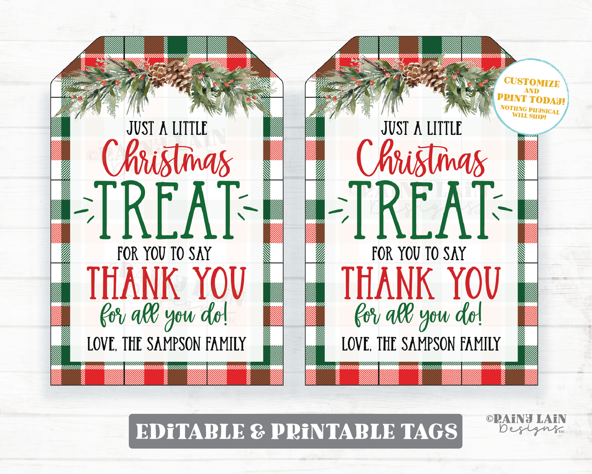 Christmas Treat Thank you Tag Holiday Appreciation Gift Tags Sweet Fav ...