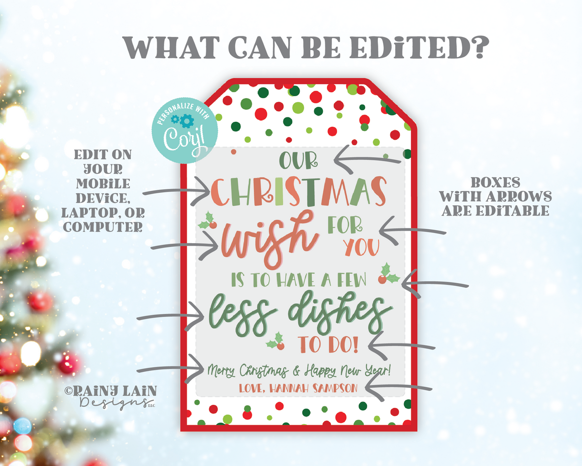 Paper Plate Gift Tags, Less Dishes Christmas Wish, Hostess, Teacher, S ...