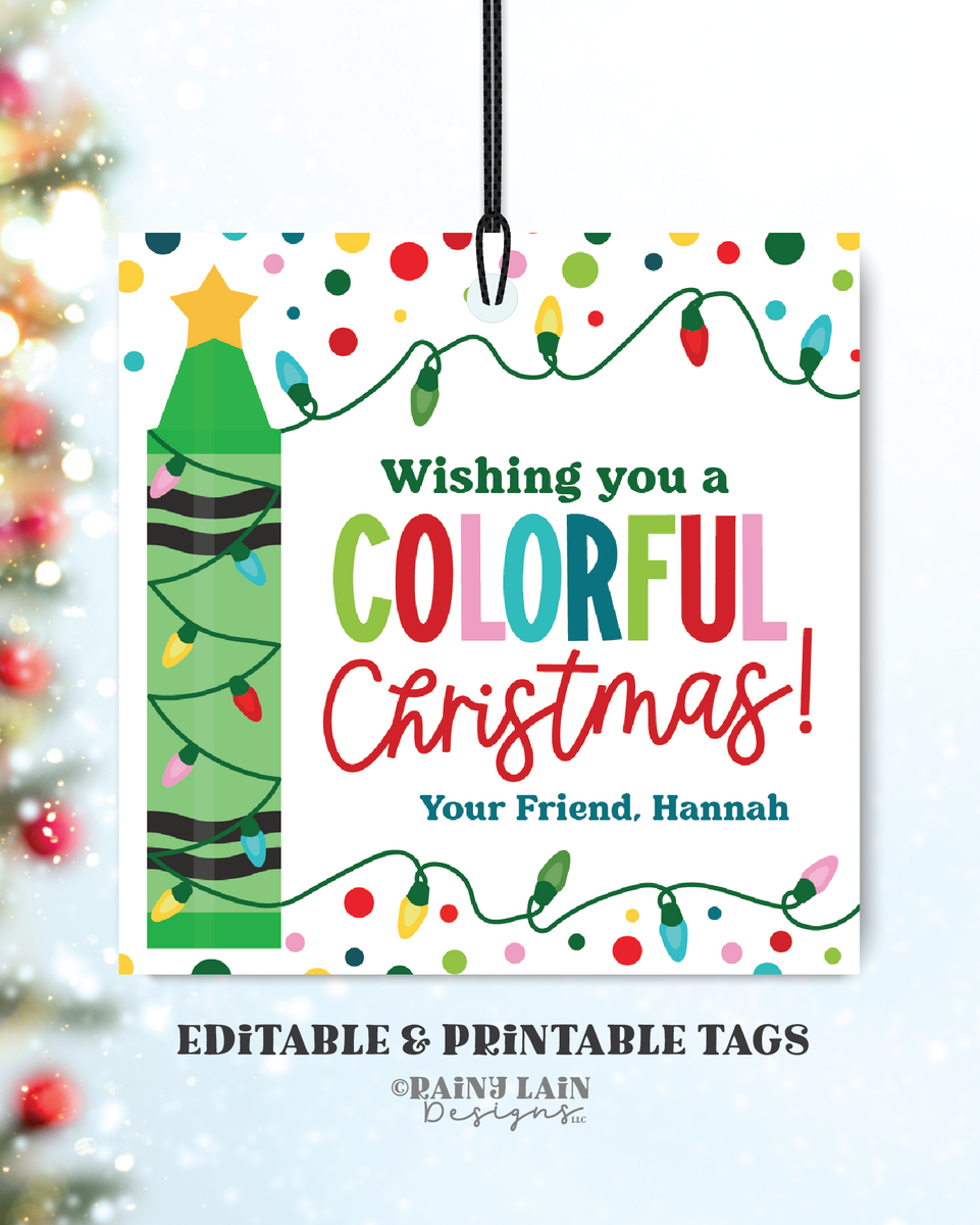 Editable Colorful Christmas Gift Tag, Crayon, Coloring Book, Classroom ...