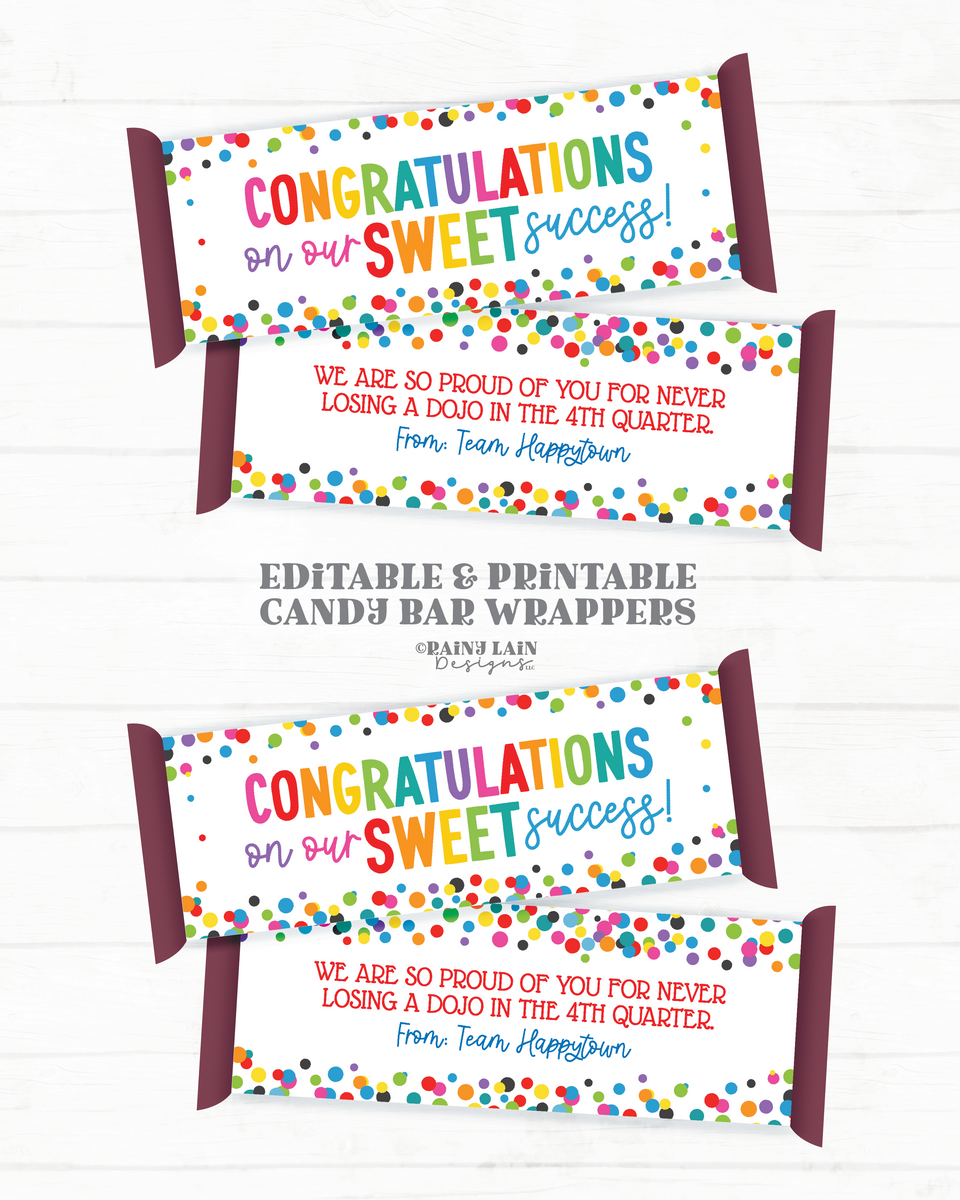 Printable Candy Bar Wrapper, Congratulations on Sweet Success Candy Ba ...
