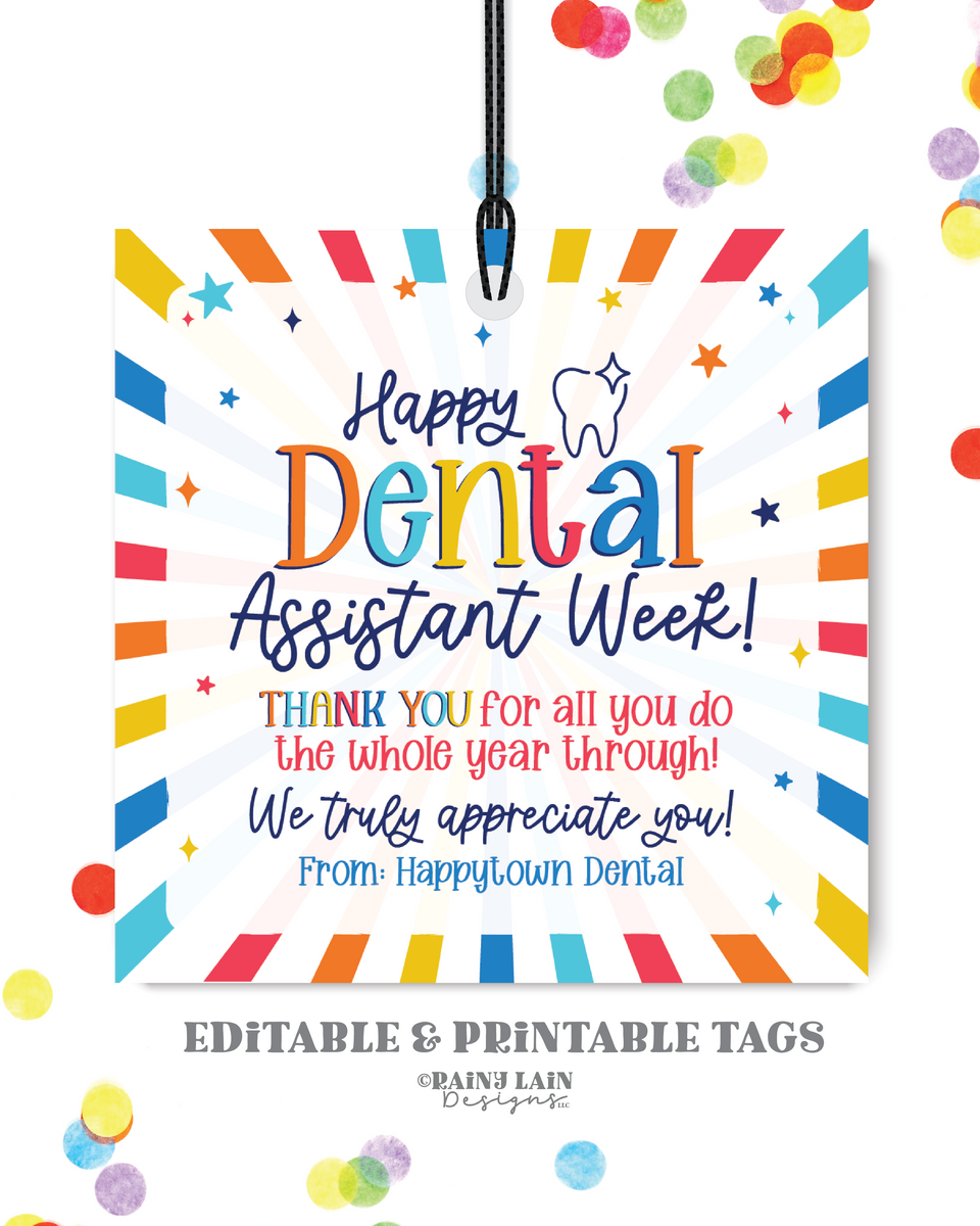 Dental Assistant Gift Tag, Happy Dental Assistant Week, Thank You, App ...