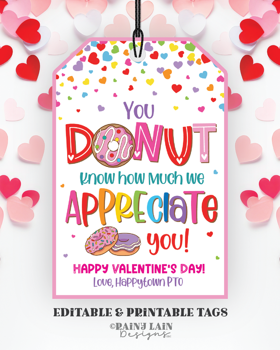 Editable Valentine's Day Donut Gift Tag, Appreciate Valentine, Donut K ...