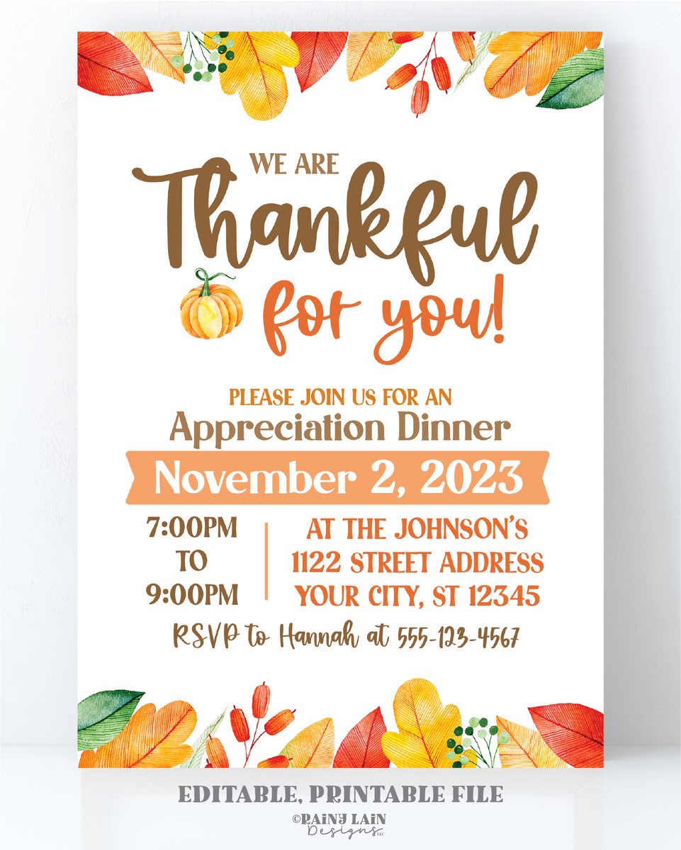 Fall Appreciation Invitation, Editable Template, Printable Thanksgivin ...