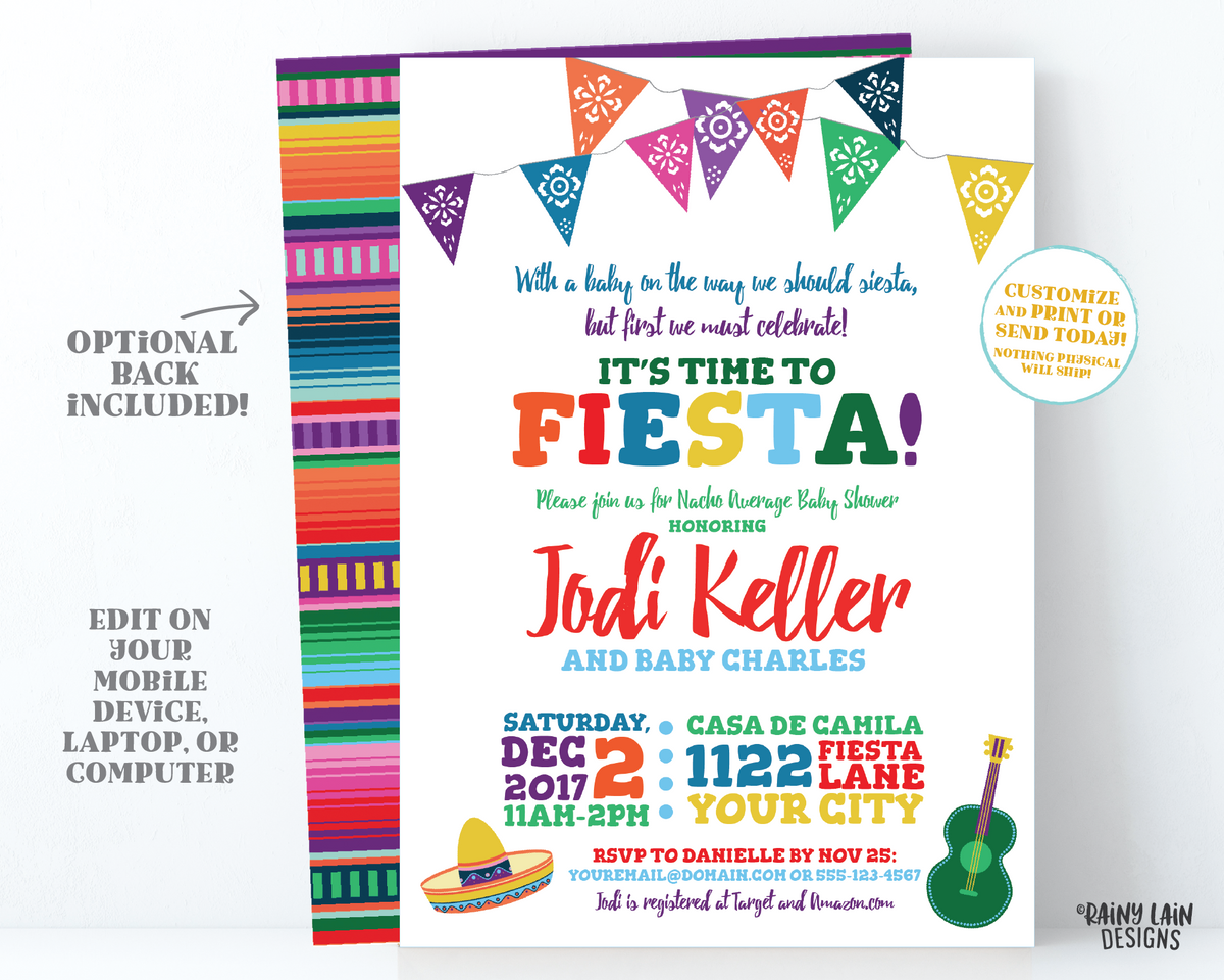 Editable Baby Shower Fiesta Invitation, No time to siesta Invites, Boy ...