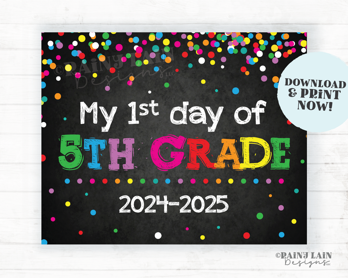 First Day of 5th Grade Sign Fifth Grade Back to School Chalkboard Prin ...