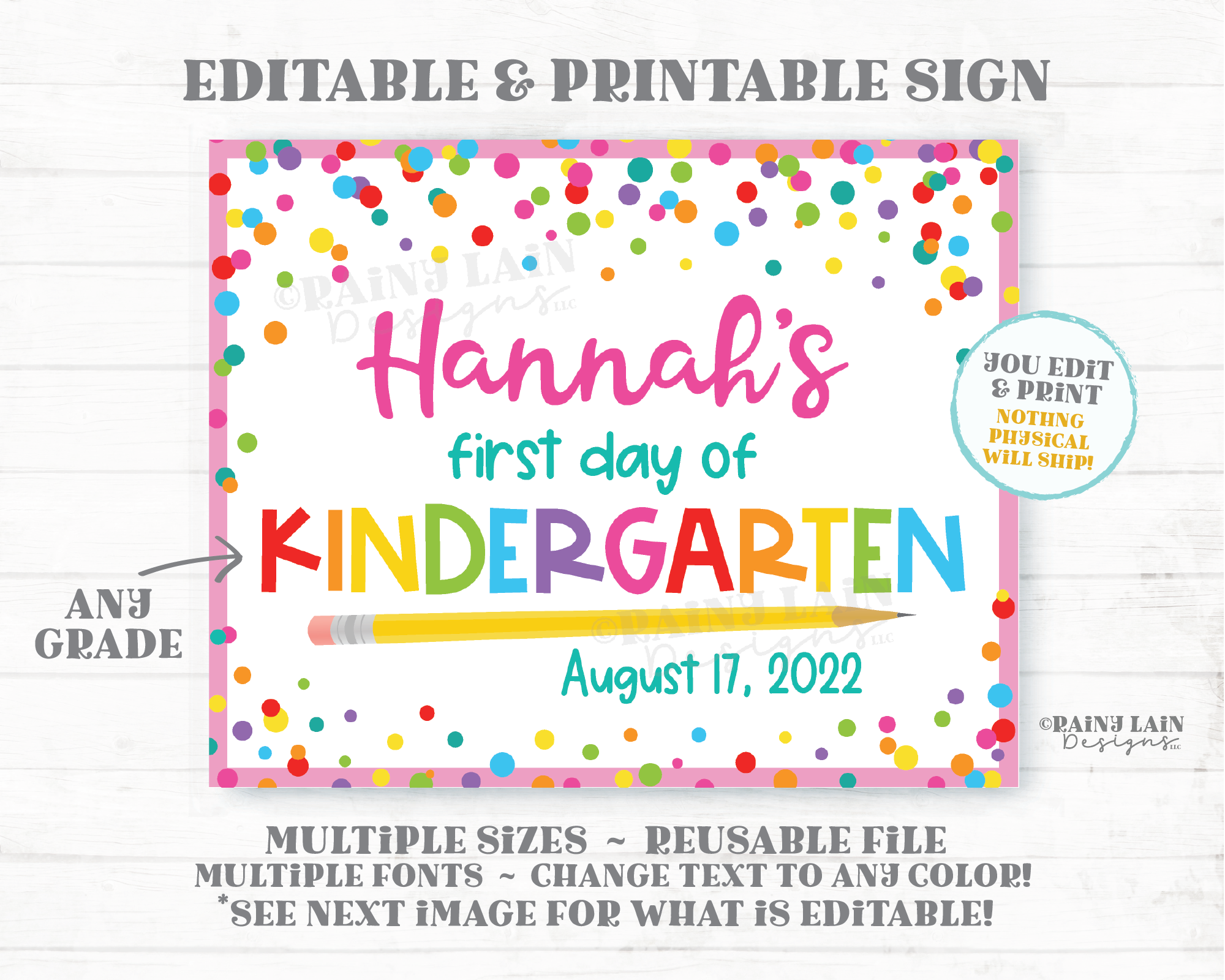 First Day Of Kindergarten Sign