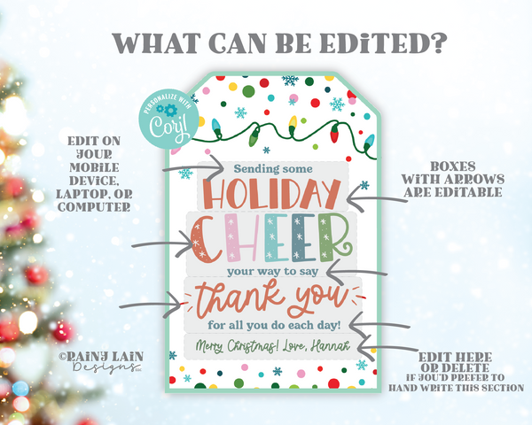 Christmas Thank you Tag, Holiday Appreciation Gift, Cheer Your Way, Fa ...