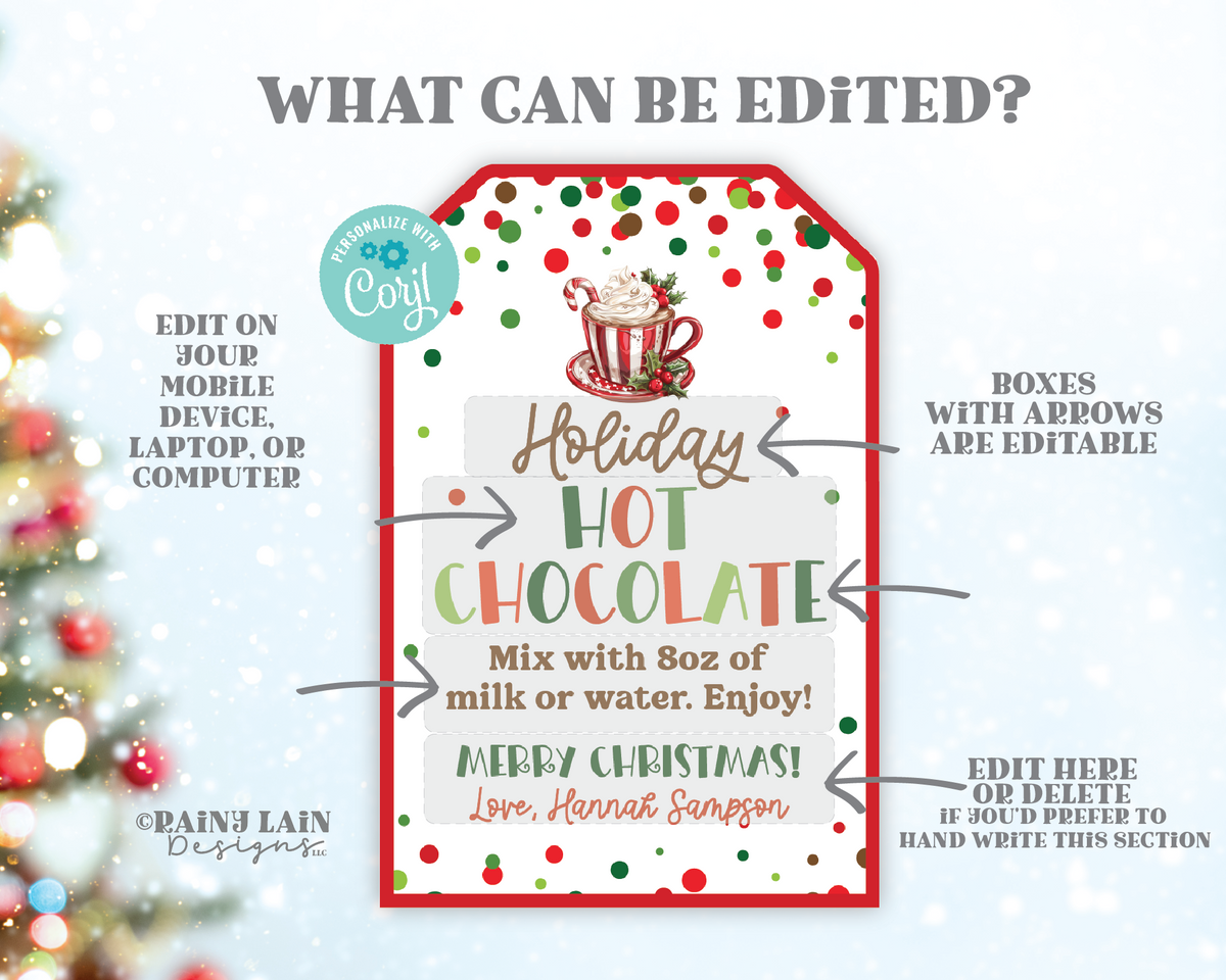 Holiday Hot Chocolate Gift Tag, Christmas Cocoa, Appreciation, Thank Y ...