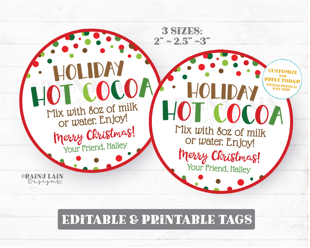 Holiday Hot Cocoa Tag Round Christmas Appreciation Chocolate Thank You ...
