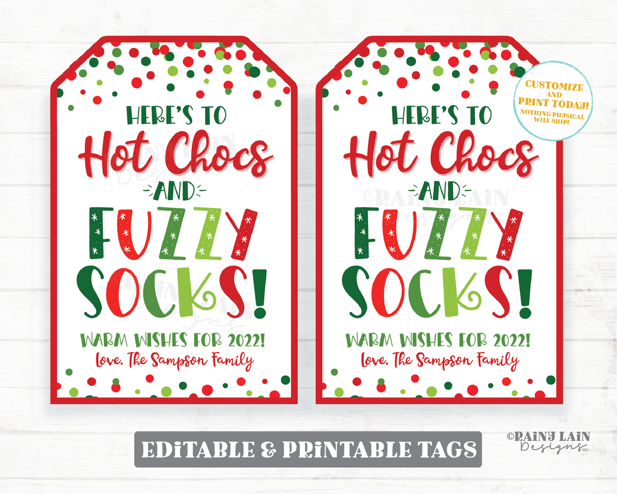 Hot Chocs and Fuzzy Socks Tag Christmas Hot Chocolate Cocoa Holiday Gi ...