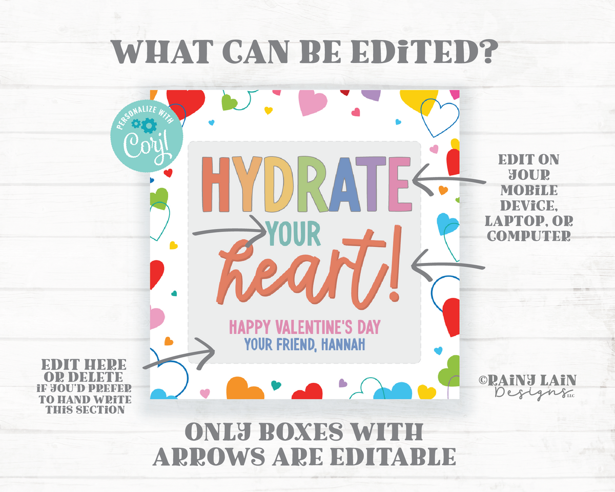 Hydrate Your Heart, Valentine's Day Hydration Packet Tag, Hydration Va ...