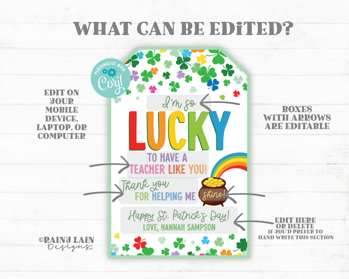 Lucky To Have a Teacher Like You, Helping Me Shine Tag St Patrick's Da ...