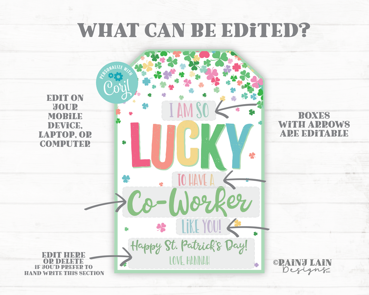 Lucky to have a Co-worker like you St Patrick's Day Gift Tag Shamrocks ...
