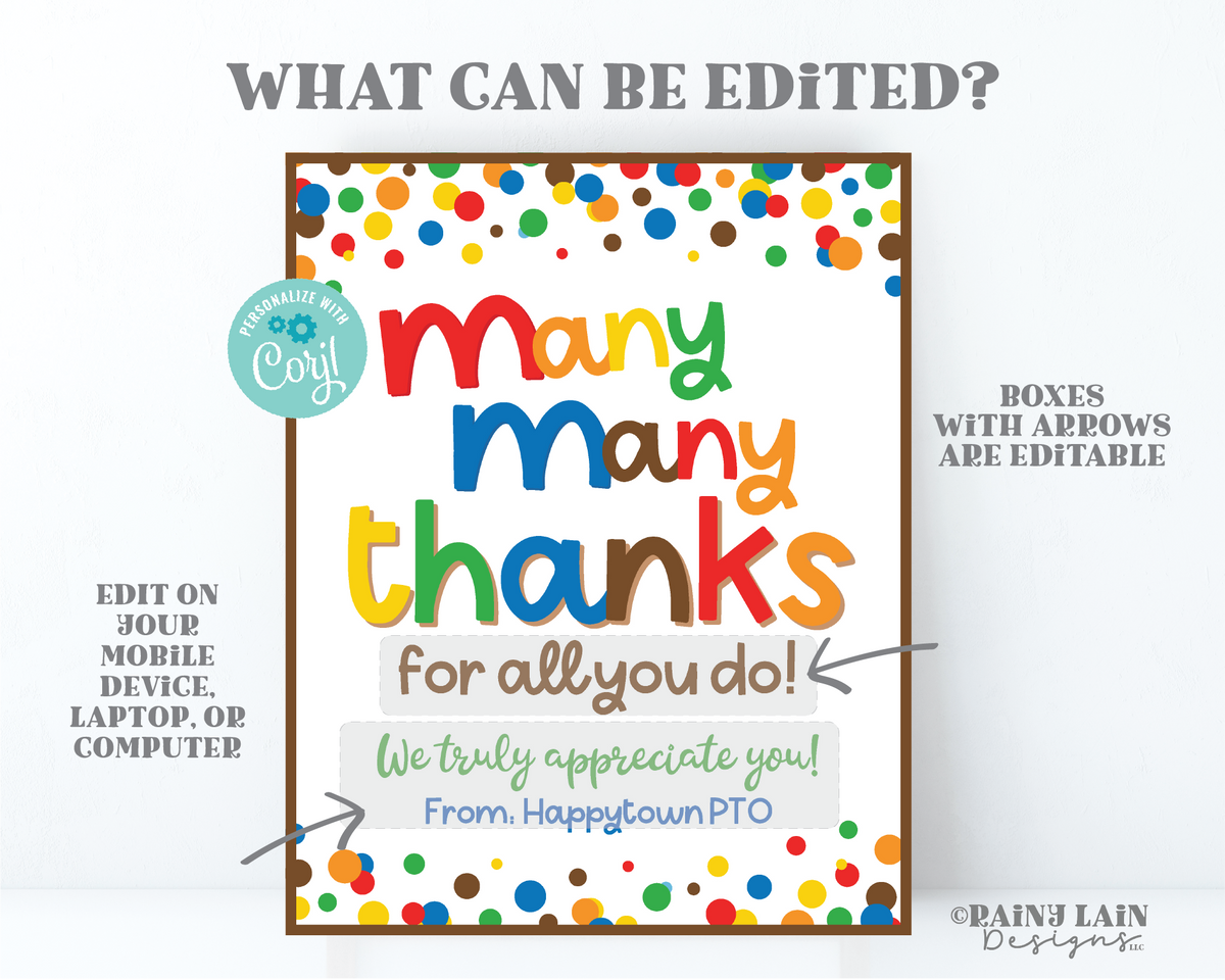 Many Many Thanks Sign Ms Chocolate Thank you for all you do Teacher Em ...