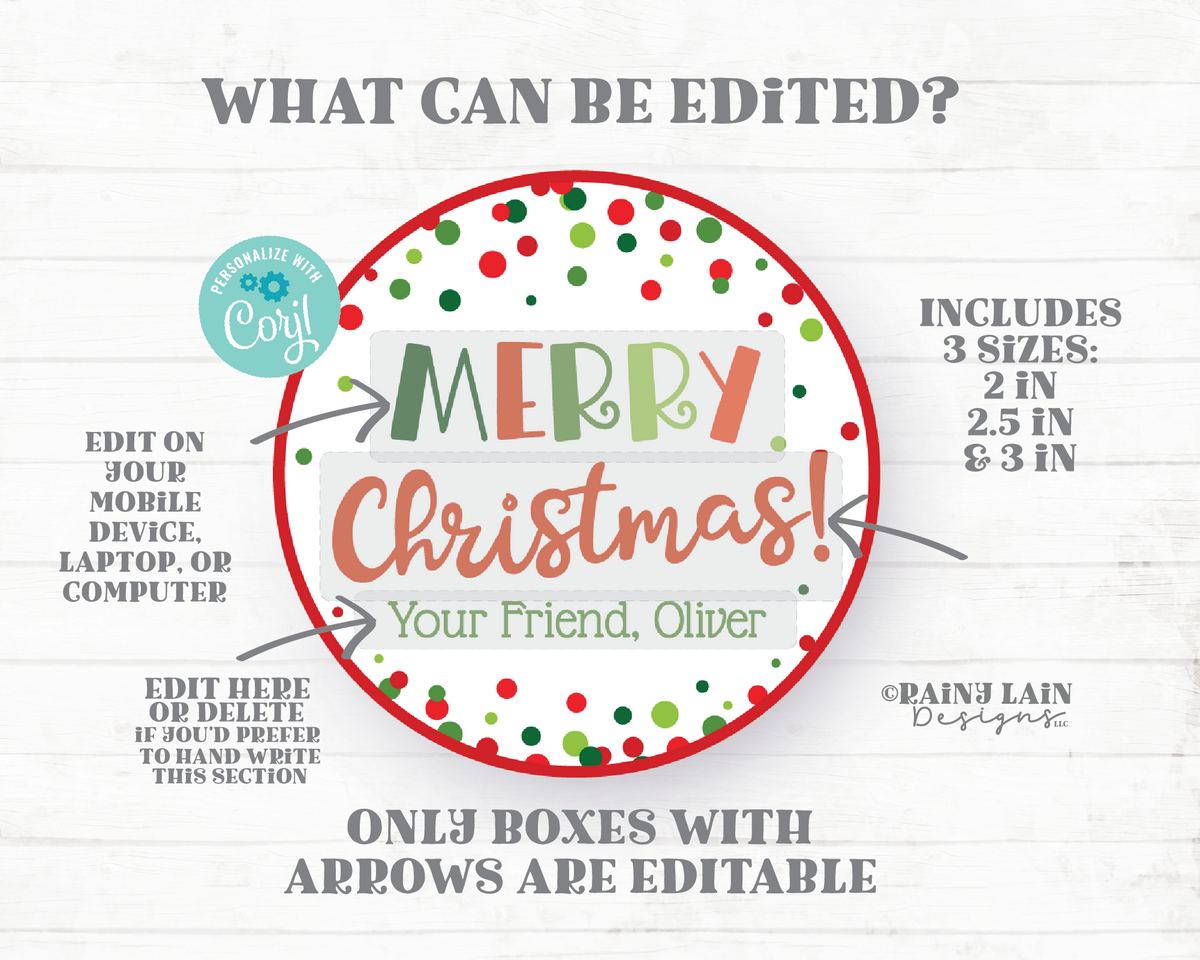 Editable Merry Christmas Tag Round Holiday Gift Appreciation Thank You ...