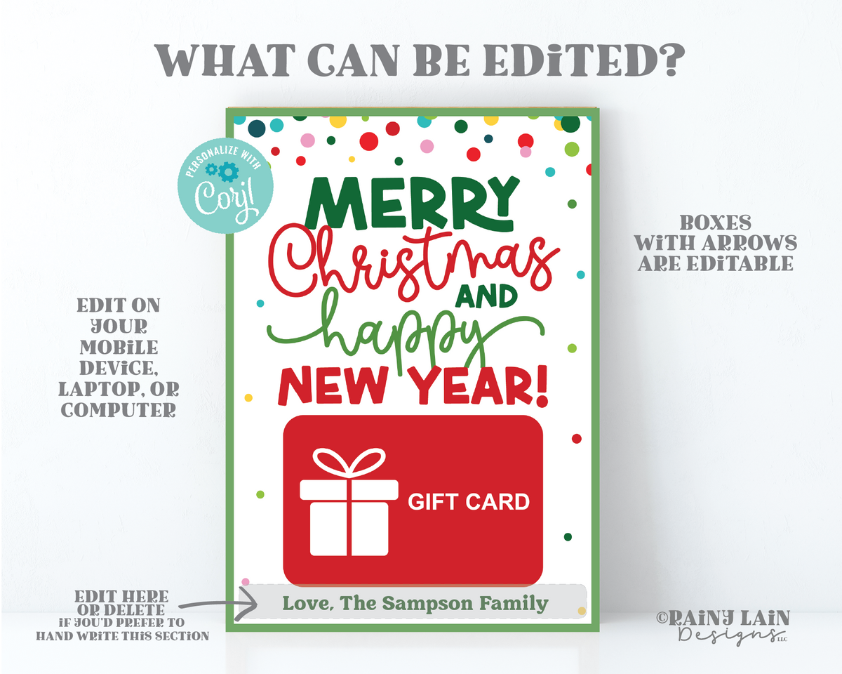 Merry Christmas and Happy New Year Giftcard Holder, Printable Gift Car ...