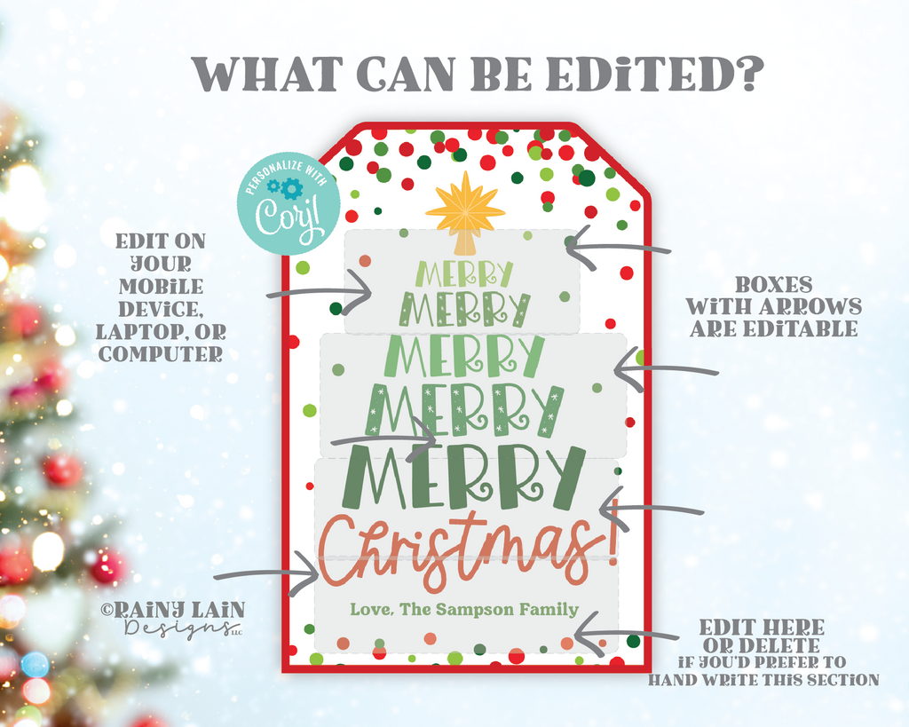 Merry Christmas Gift Tag, Editable, Printable, Holiday, Favor, Merry ...