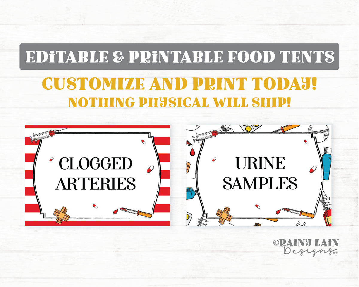 Nurse Graduation Food Tents Editable Food Cards Signs Labels Table Ten ...
