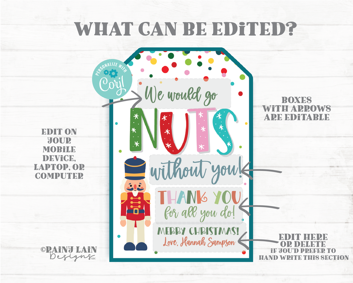 We would go Nuts Without You Tag Christmas Thank You Holiday Nutcracke ...