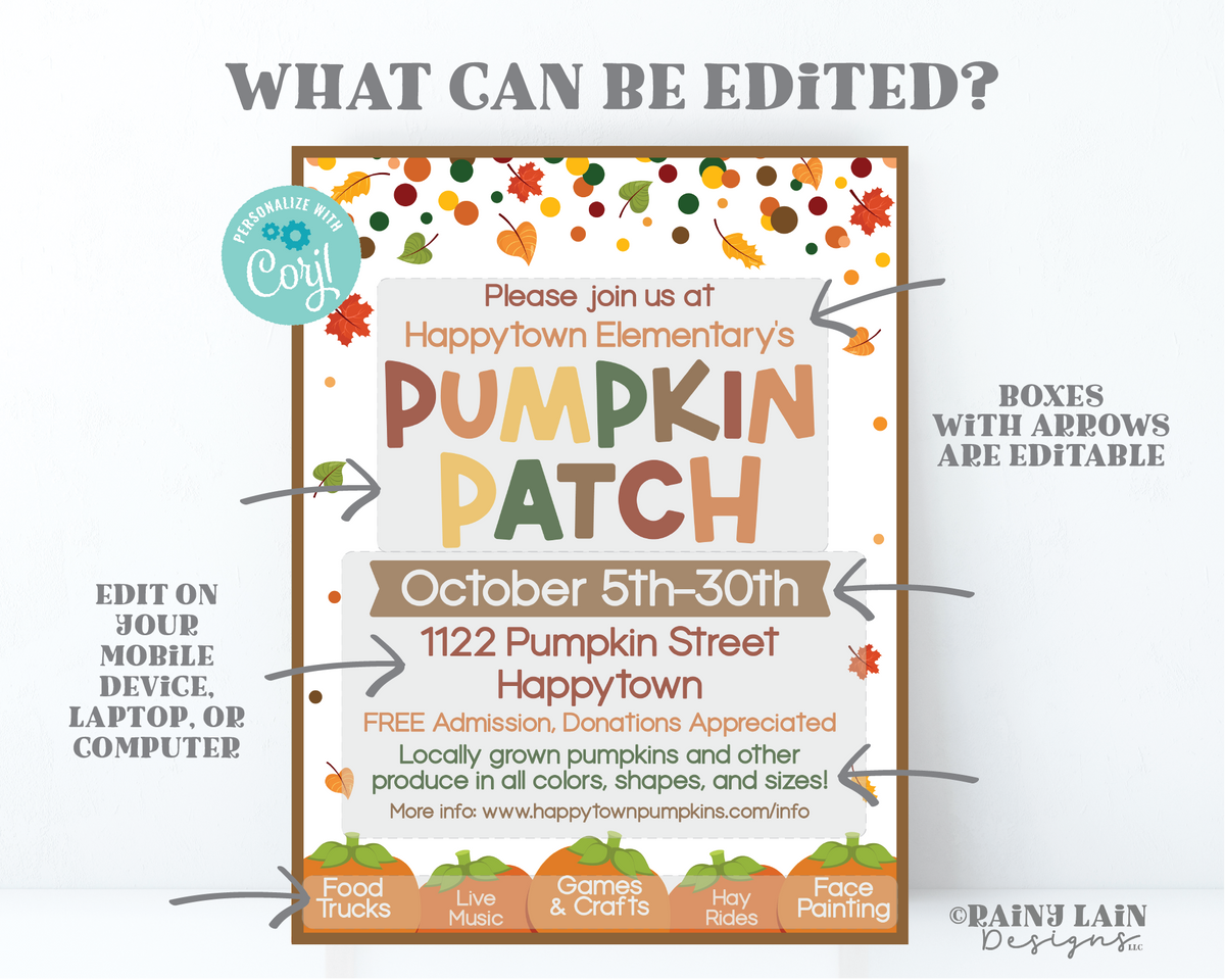 Pumpkin Patch Flyer Template Editable Fall Harvest Festival Invitation ...