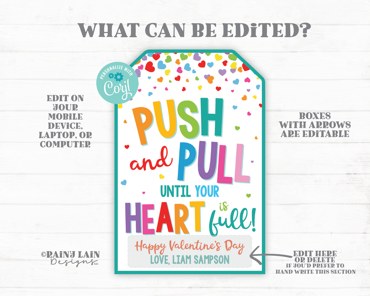 Fidgets Valentines, Valentine's Day Gift Tag, Push and Pull Until Your ...