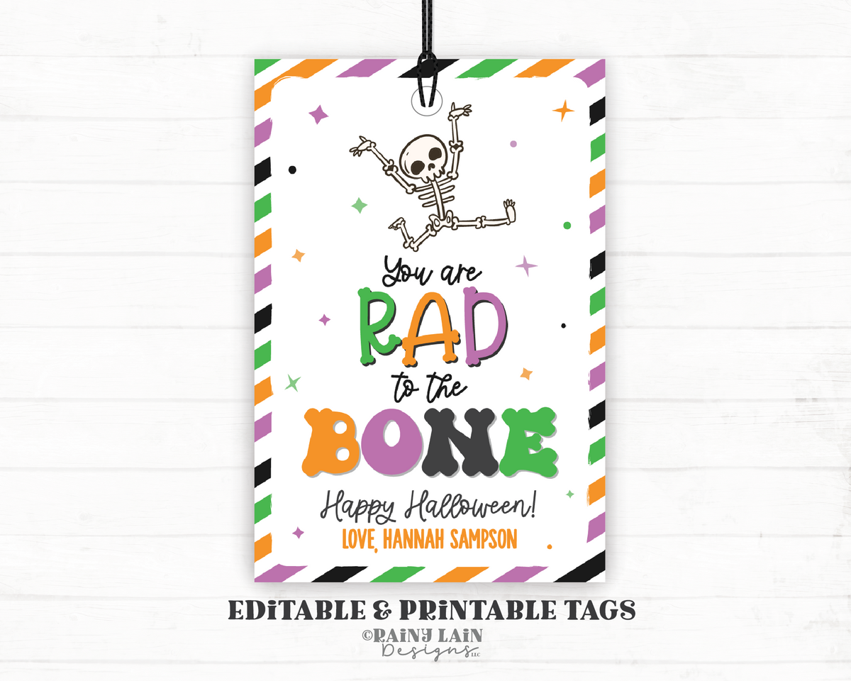 Editable Rad To The Bone Gift Tag, Halloween Skeleton Tag, Teacher App ...