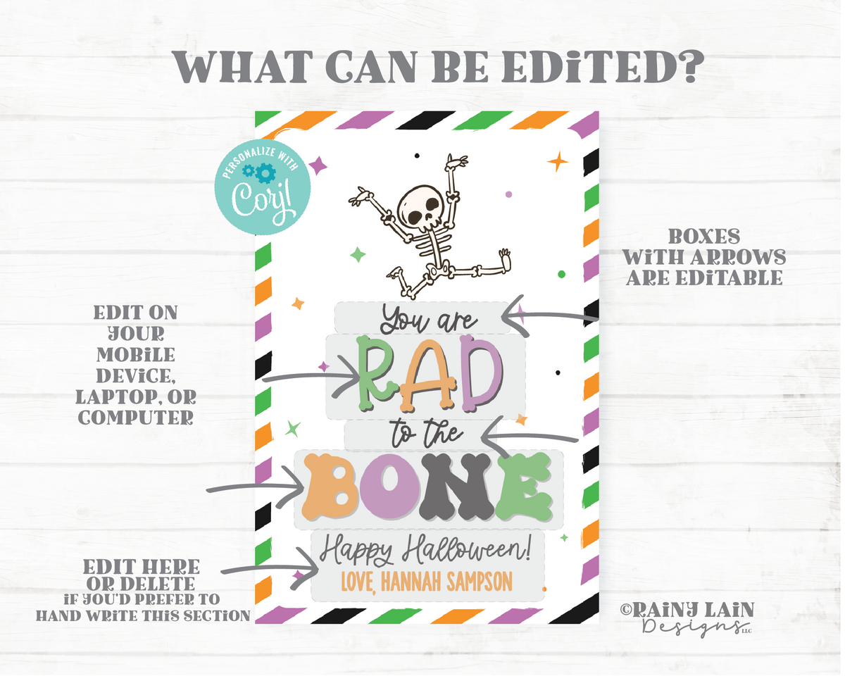 Editable Rad To The Bone Gift Tag, Halloween Skeleton Tag, Teacher App ...