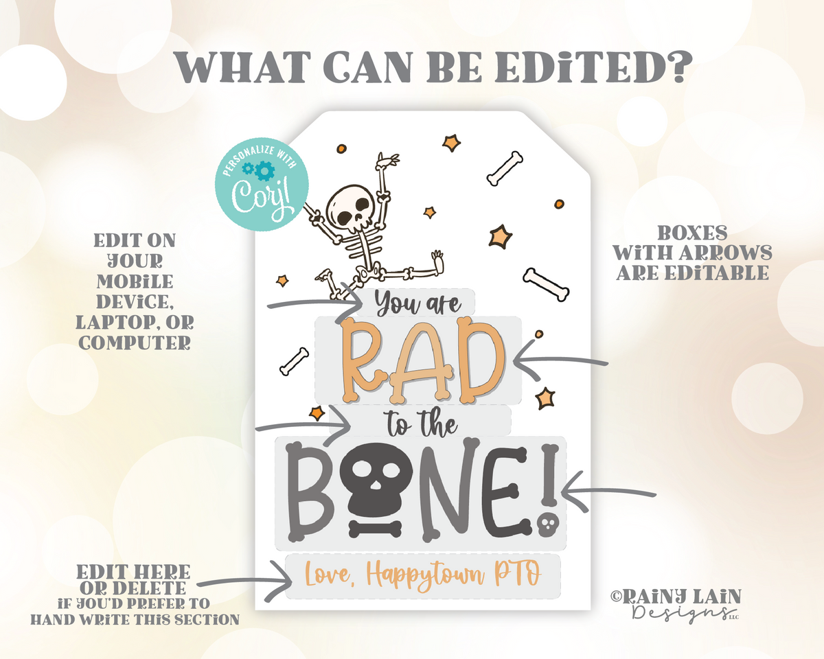 Editable Halloween Skeleton Tag, Rad To The Bone Gift Tag, Classroom F ...