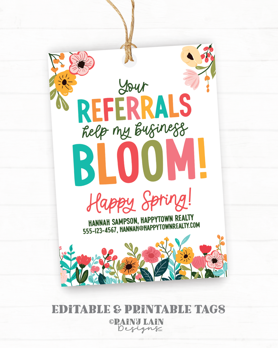 Spring Referrals Gift Tag, Editable Realtor Pop-by Tags, Home Health G ...