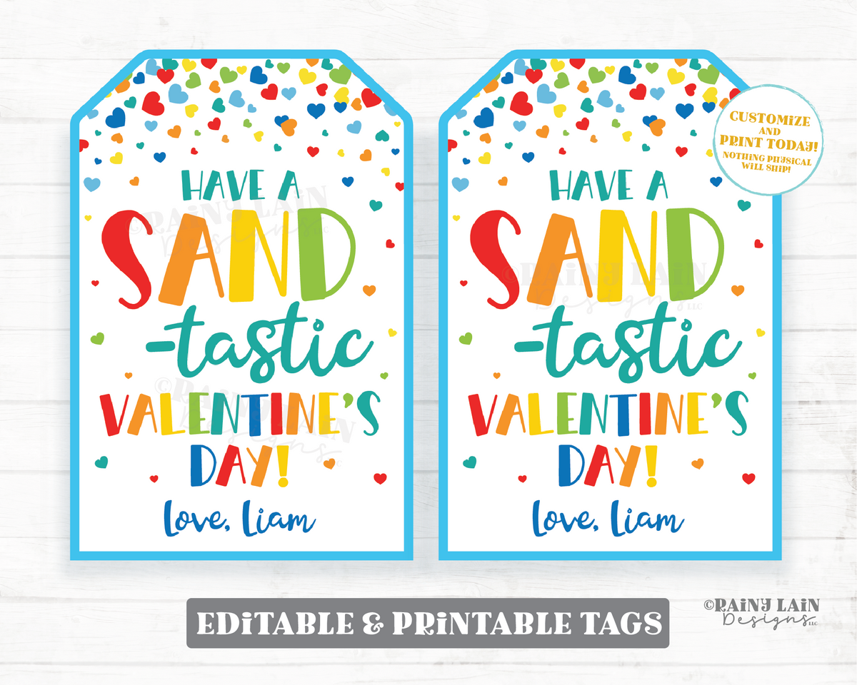 Sand Valentine, Sand-tastic Valentine's Day, Play Sand Gift Tag, Class ...