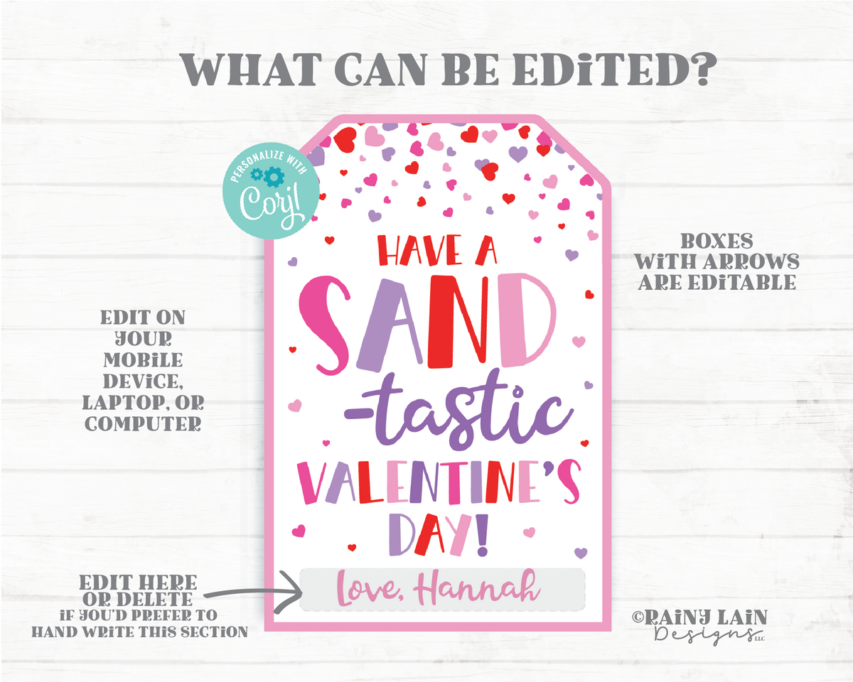Sand-tastic Valentine's Day, Play Sand Valentine, Editable Gift Tag, C ...
