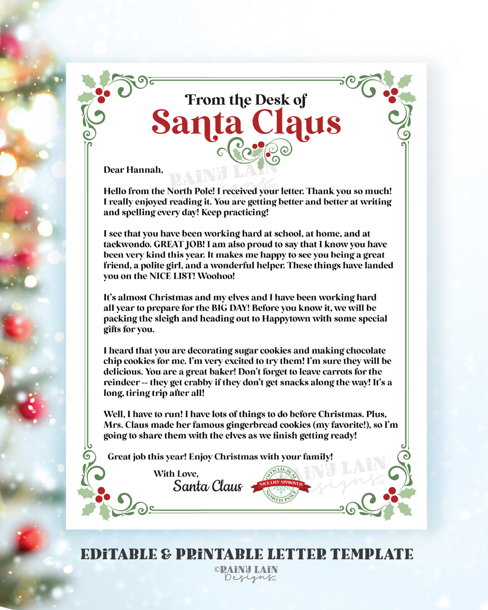 Editable Letter from Santa Letter Nice List Letter Christmas Printable ...