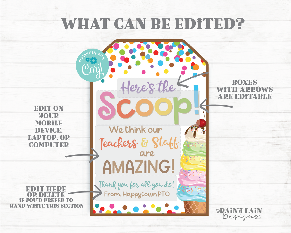Here's the Scoop Ice Cream Tag Teacher's Lounge Staff Room Social Empl ...
