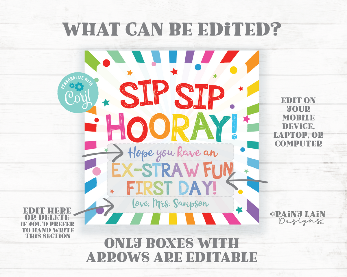 Sip Sip Hooray Ex-STRAW Fun First Day of School Back to School Straw G ...