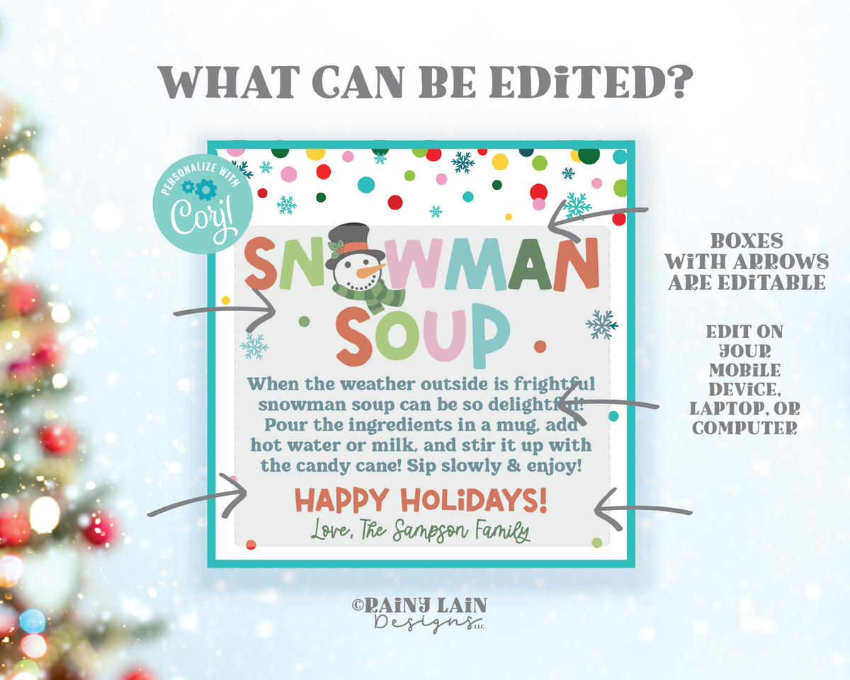 Snowman Soup Hot Chocolate Gift Tag, Editable Christmas Hot Cocoa Labe ...