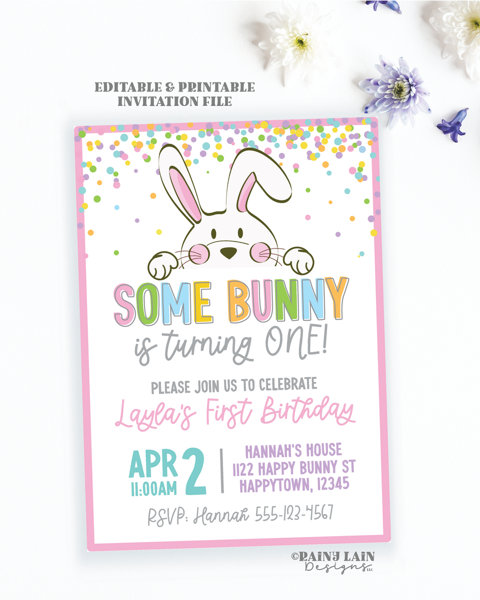 Editable Some Bunny Birthday Invite, Some Bunny is One Invite, Pastel ...