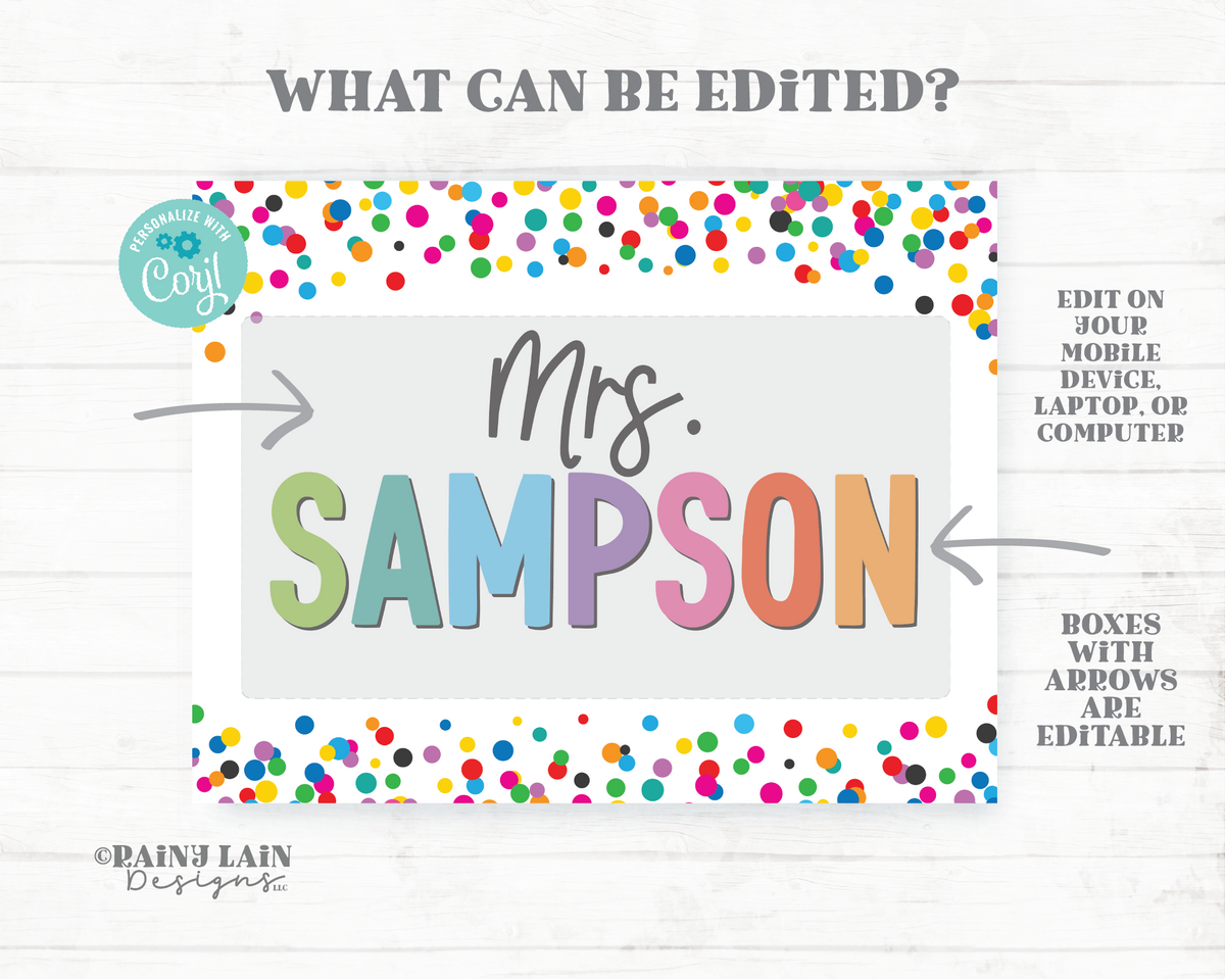 Custom Digital Download Teacher Name Sign, Editable Classroom Sign, Te ...