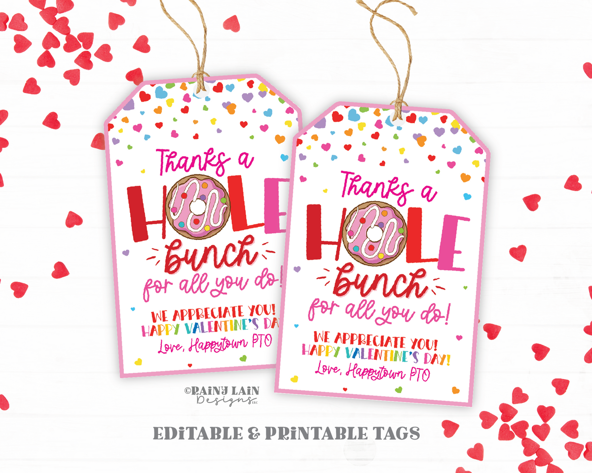 Editable Valentine's Day Donut Gift Tag, Appreciate Valentine, Hole Bu ...