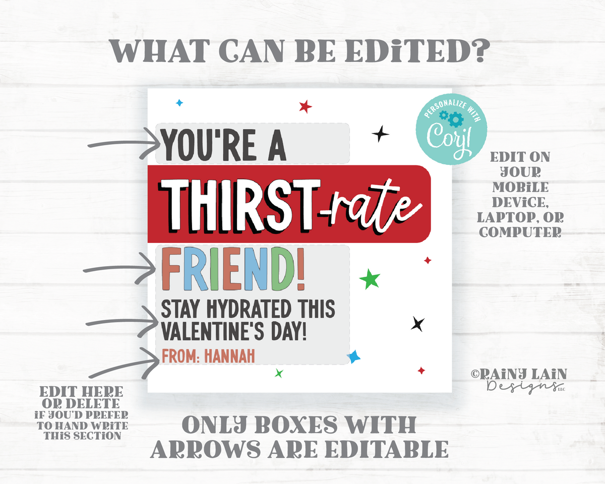 You're a THIRST-rate Friend, Valentine's Day Hydration Packet Tag, Hyd ...
