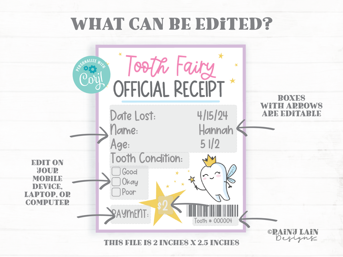 Tooth Fairy Letter Kit, MINI Editable Tooth Fairy Kit Printable, Recei ...