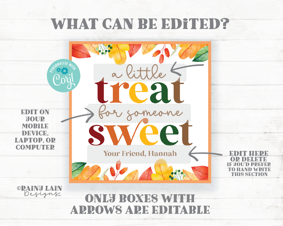 A Little Treat for Someone Sweet Special Treat Tags Fall Autumn Thanks ...