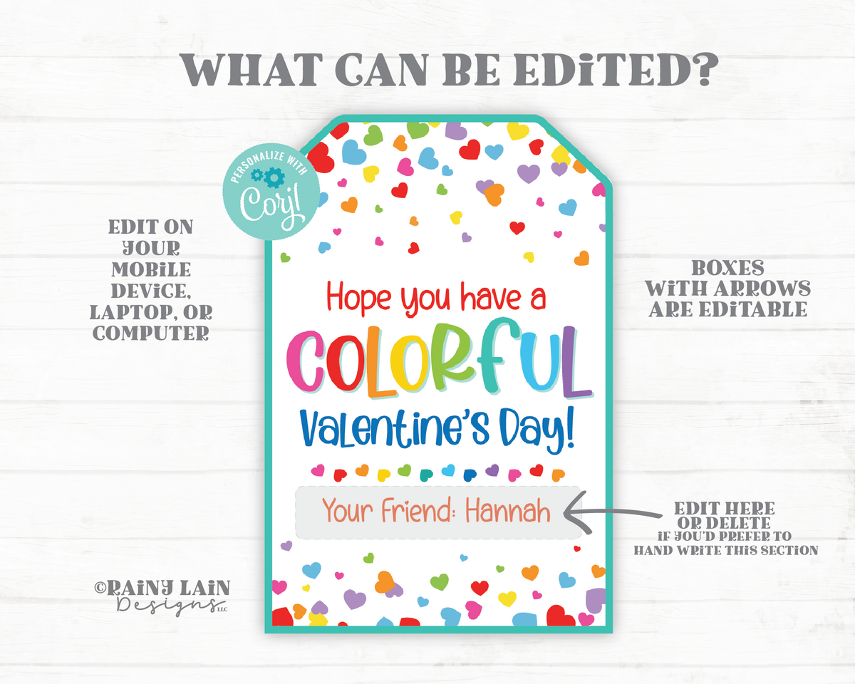 Colorful Valentines Day Tag, Coloring Valentine, Crayons Valentine, Ra ...
