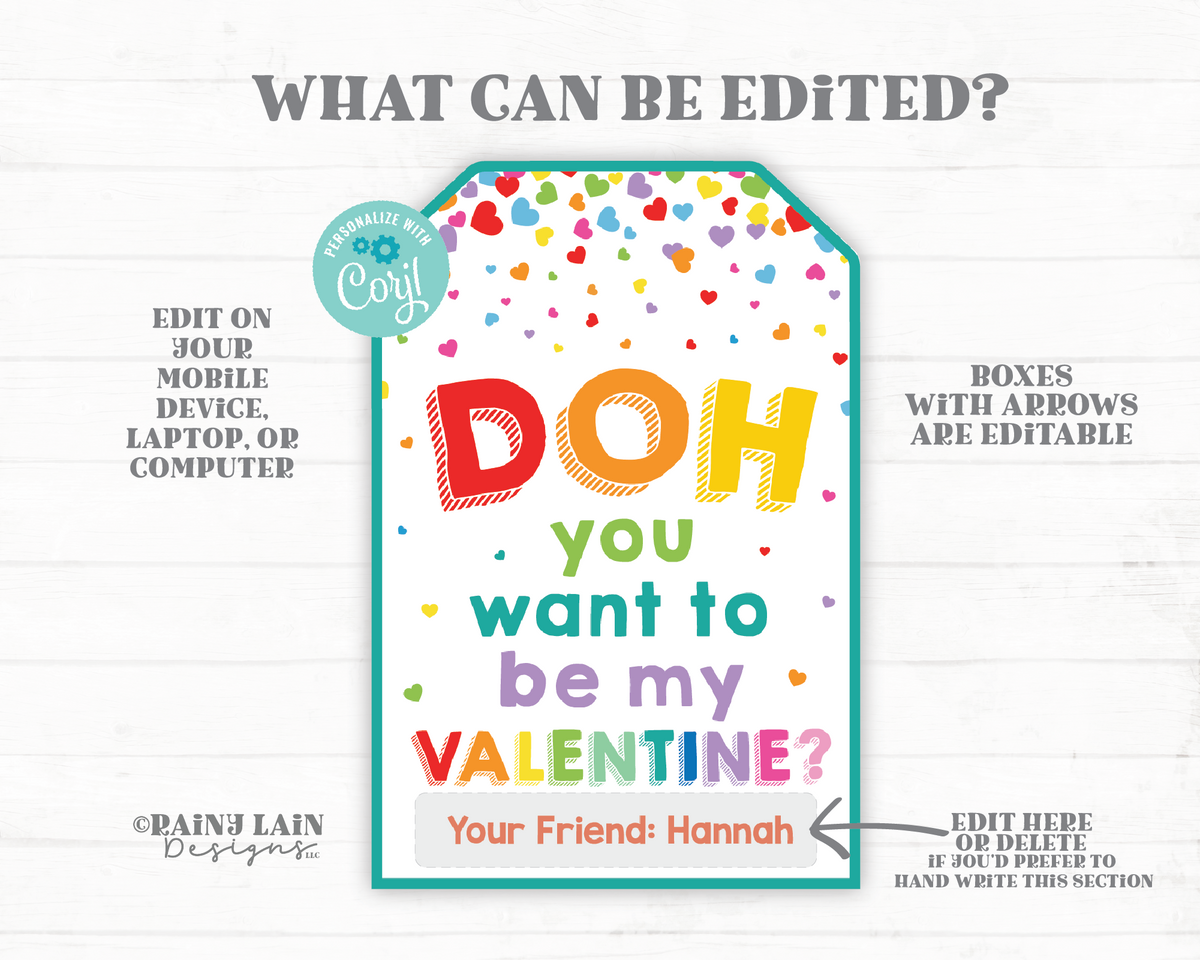 Doh you want to be my Valentine Tag, Play Dough Valentine Printable, P ...