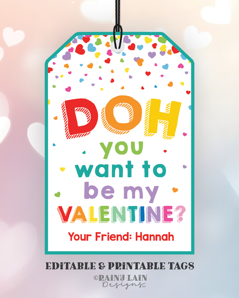 Doh you want to be my Valentine Tag, Play Dough Valentine Printable, P ...