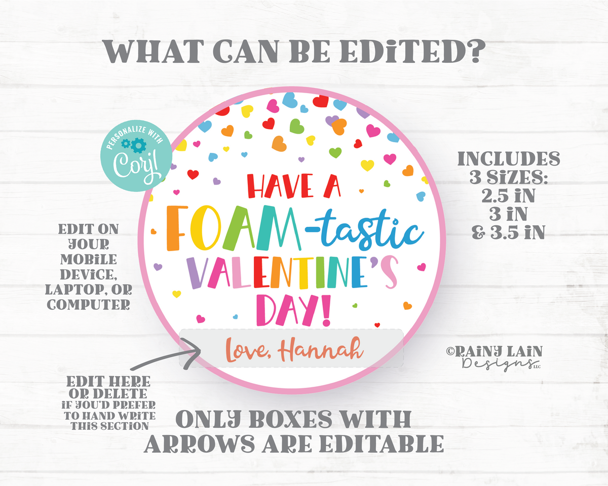 Play Foam Valentine, Foam-tastic Valentine's Day, Editable Gift Tag, C ...