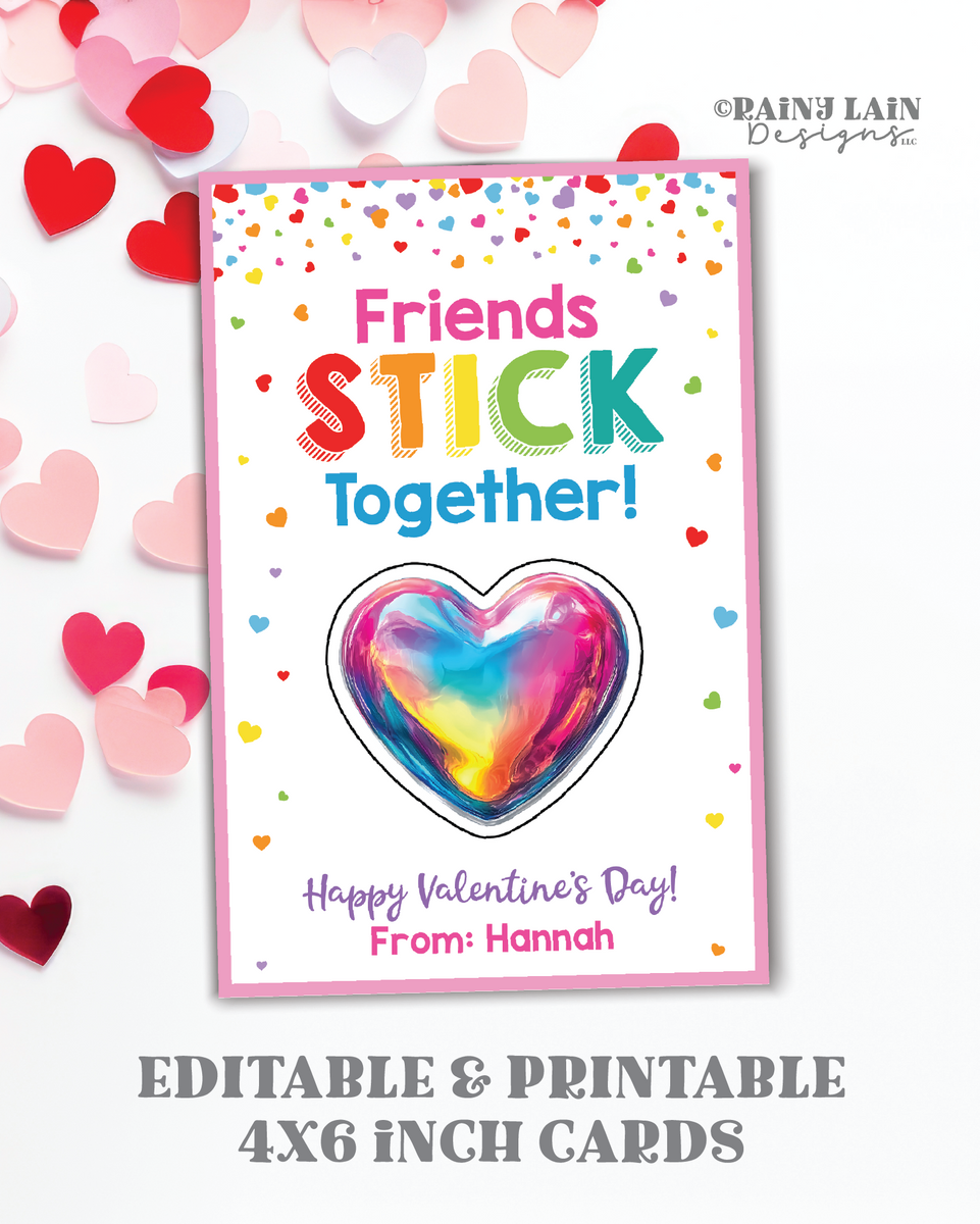 Valentines Day Sticker Holder, Friends Stick Together Card, Valentine ...