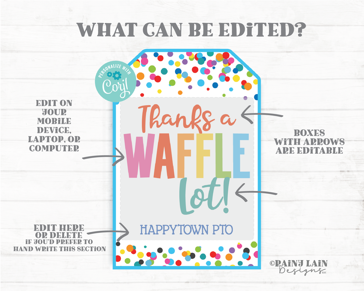 Waffle Gift Tag, Thanks a Waffle, We Appreciate You, Appreciation Gift ...